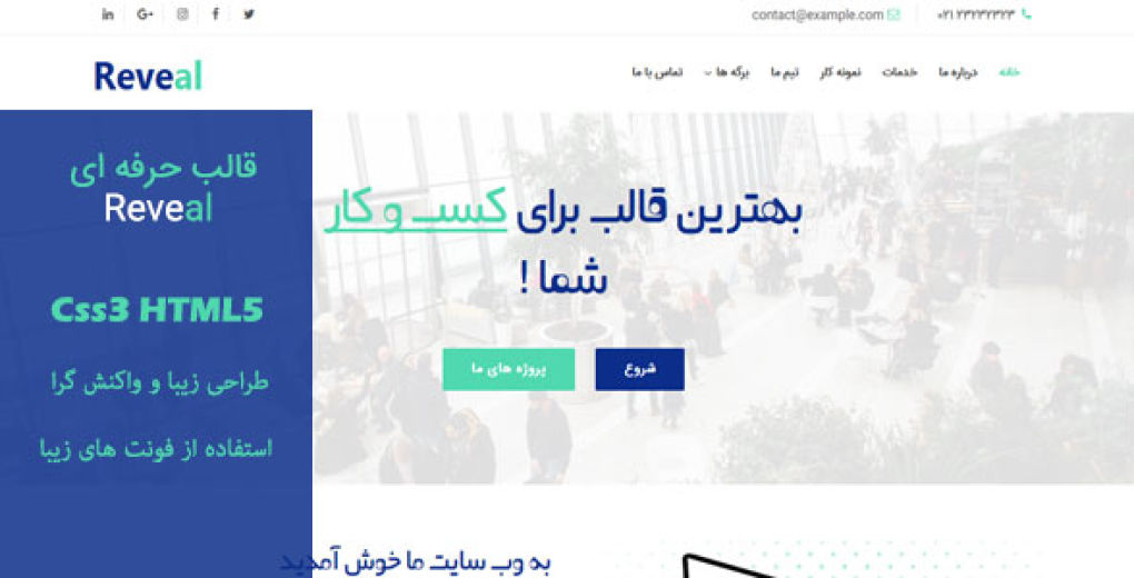 قالب Reveal | قالب html شرکتی Reveal قالب HTML تک صفحه ای شرکتی