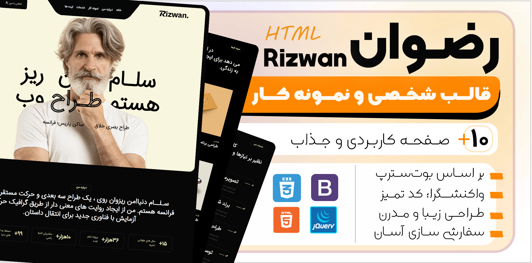 قالب HTML شخصی و نمونه کار رضوان، Rizwan